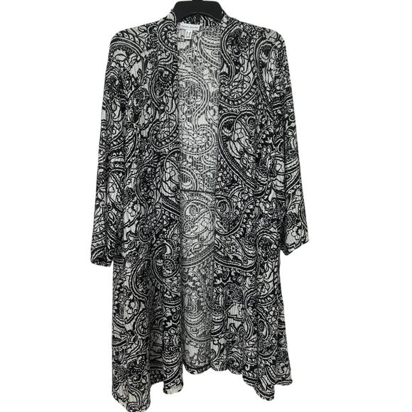 Susan Graver | Tops | Susan Graver Black White Floral Paisley Open Front Kimono Cardigan 2x ...